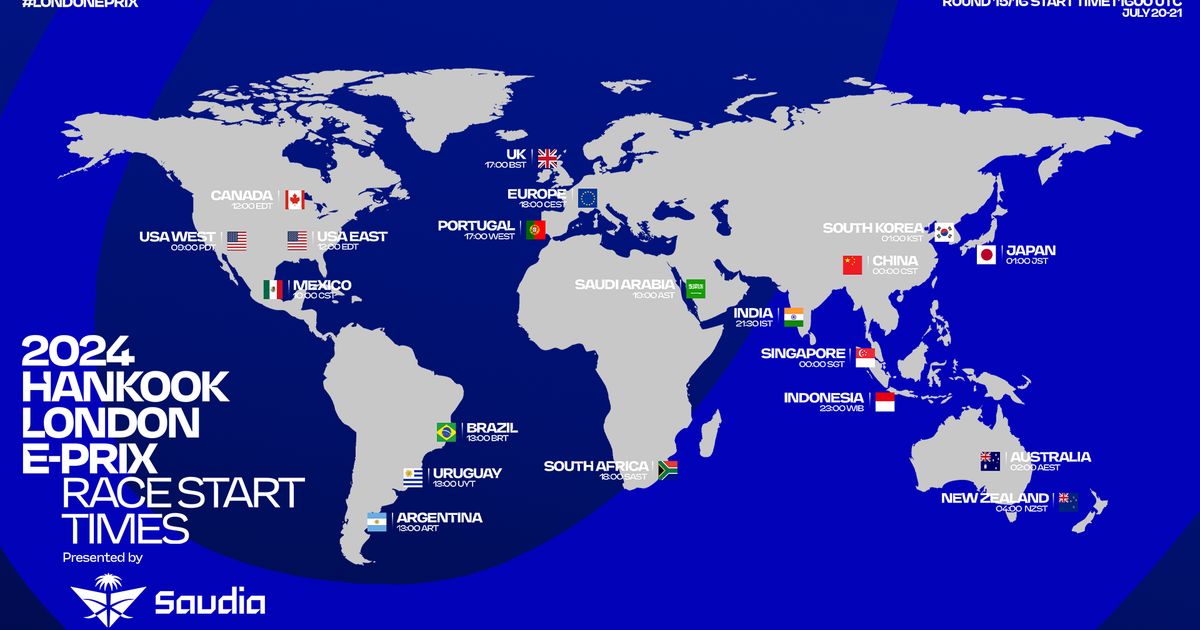 Schedule and race start times for the 2024 Hankook London E-Prix